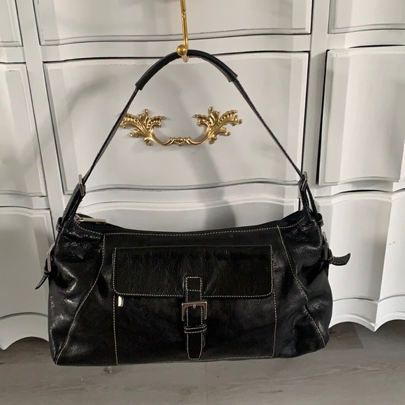 Perlina | Bags | Perlina Black Leather Shoulder Bag Made In Italy ...